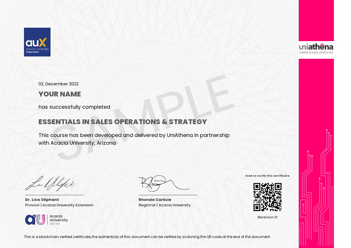 Essentials in Sales Operations & Strategy Sample Certificate